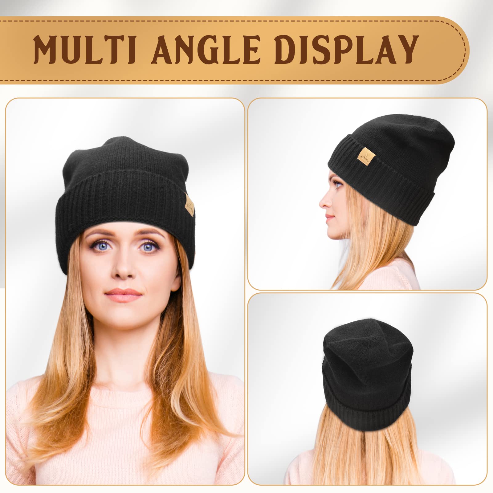 Hysnan Mens Beanie Merino Wool Warm Hats for Women Men Knit Slouchy Single Layer Warm Cuffed Skull Beanie Skiing Skating