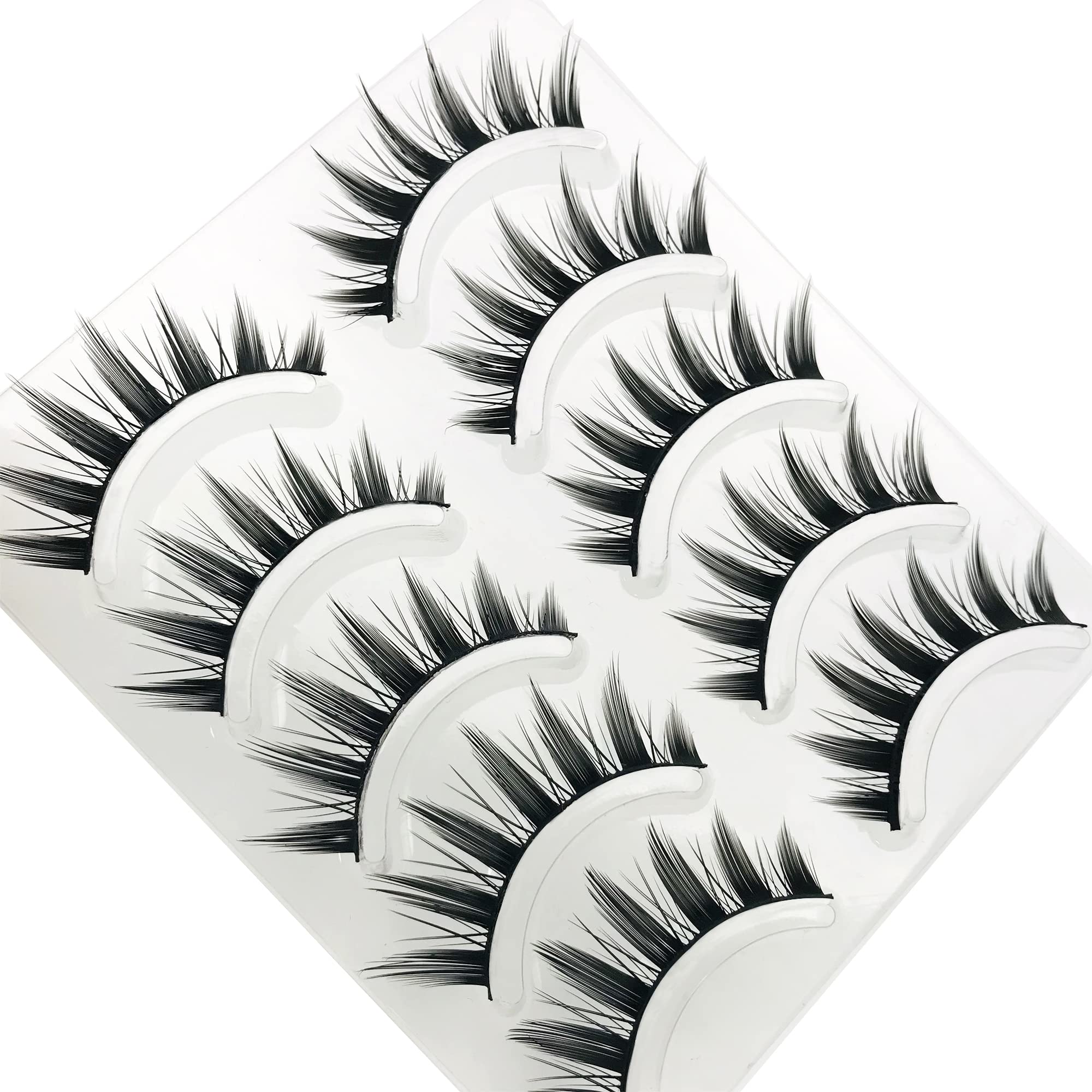 Manga Lashes, Wispy Anime False Eyelashes Natural Look, Fluffy Spiky 3D Doll Eyelashes, Korean Japanese Asian Cosplay Strip Lashes Look Like Individual Cluster, Reusable Lashes, 5 Pack