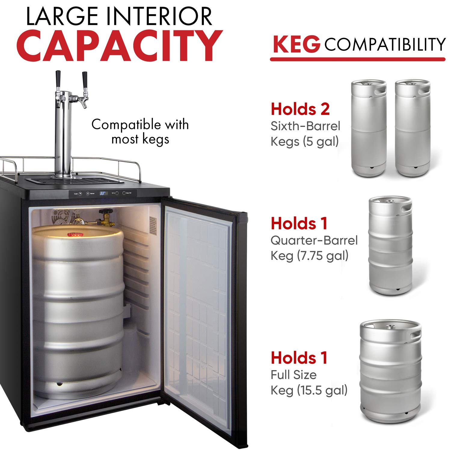 Kegco HBK309S-2K Full-Size Digital Homebrew Kegerator Dual Faucet Stainless with Ball Lock Keg, 1 count