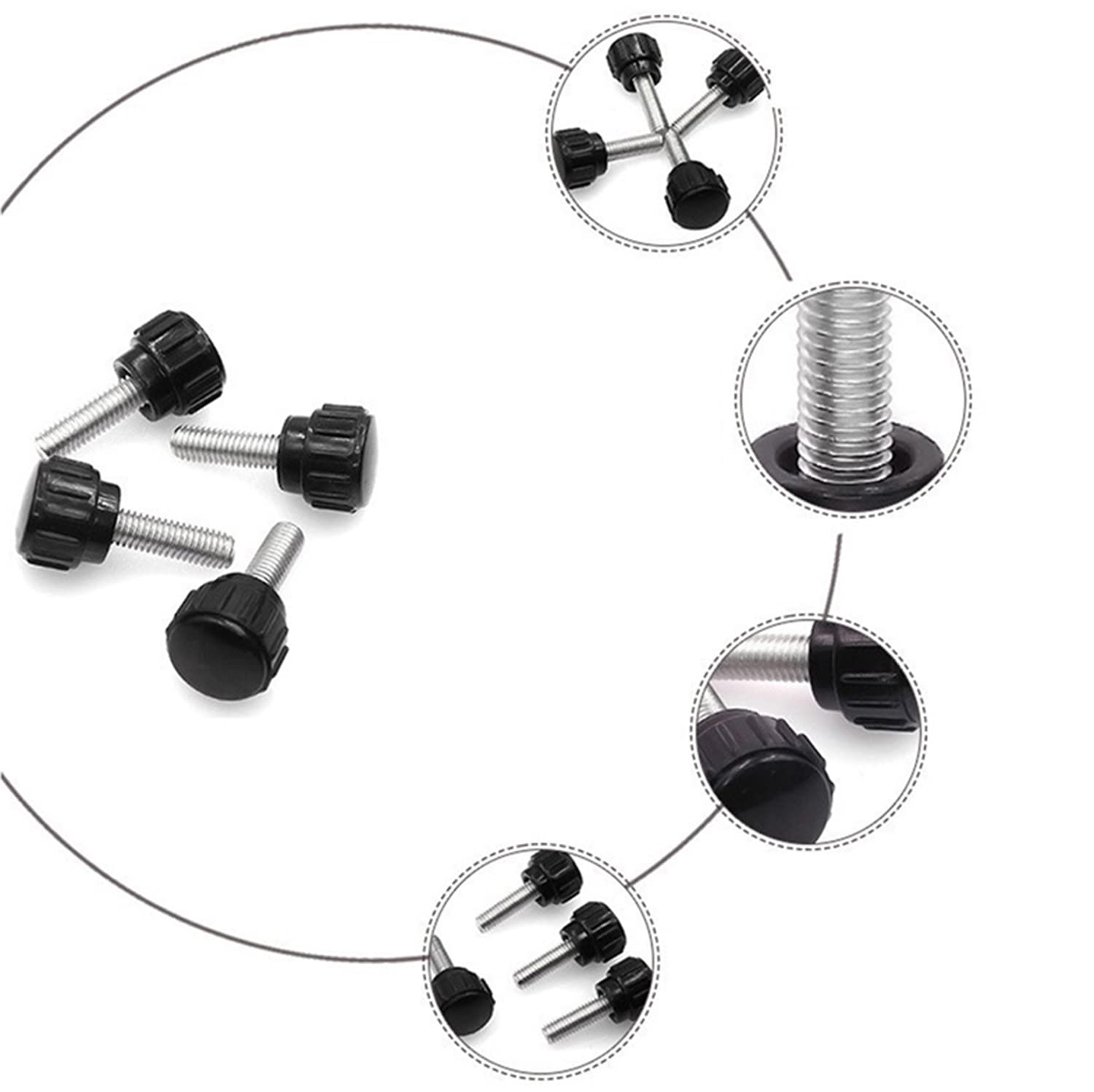M4 x 10 mm Thumbscrew ZZLZX 12PCS M4 x 10 mm Carbon Steel Threaded Knurled Thumb Screw, Black Round Grip Knobs Thumb Screw for Machinery Latche, Clamping Screws