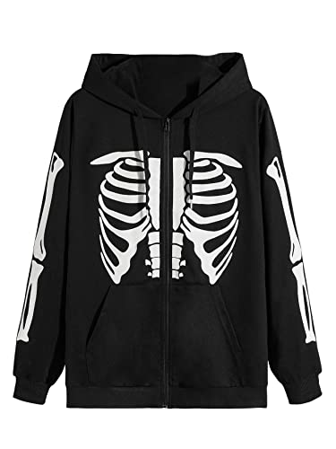 SheIn Men's Graphic Long Sleeve Hoodies Zip Up Drawstring Hooded Sweatshirt Jacket Black S