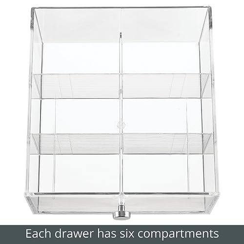 mDesign Plastic Wide Kitchen Pantry, Cabinet, Countertop Organizer Storage Station with 3 Drawers for Coffee, Tea, Sugar Packets, Sweeteners, Creamers, Drink Pods, Packets; 18 Sections, 2 Pack - Clear