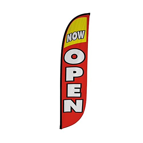 LookOurWay Feather Flag - 12ft Tall Advertising Flag Banner for Business and Events Promotion - Flag Only - Now Open, Red (10M1200030)