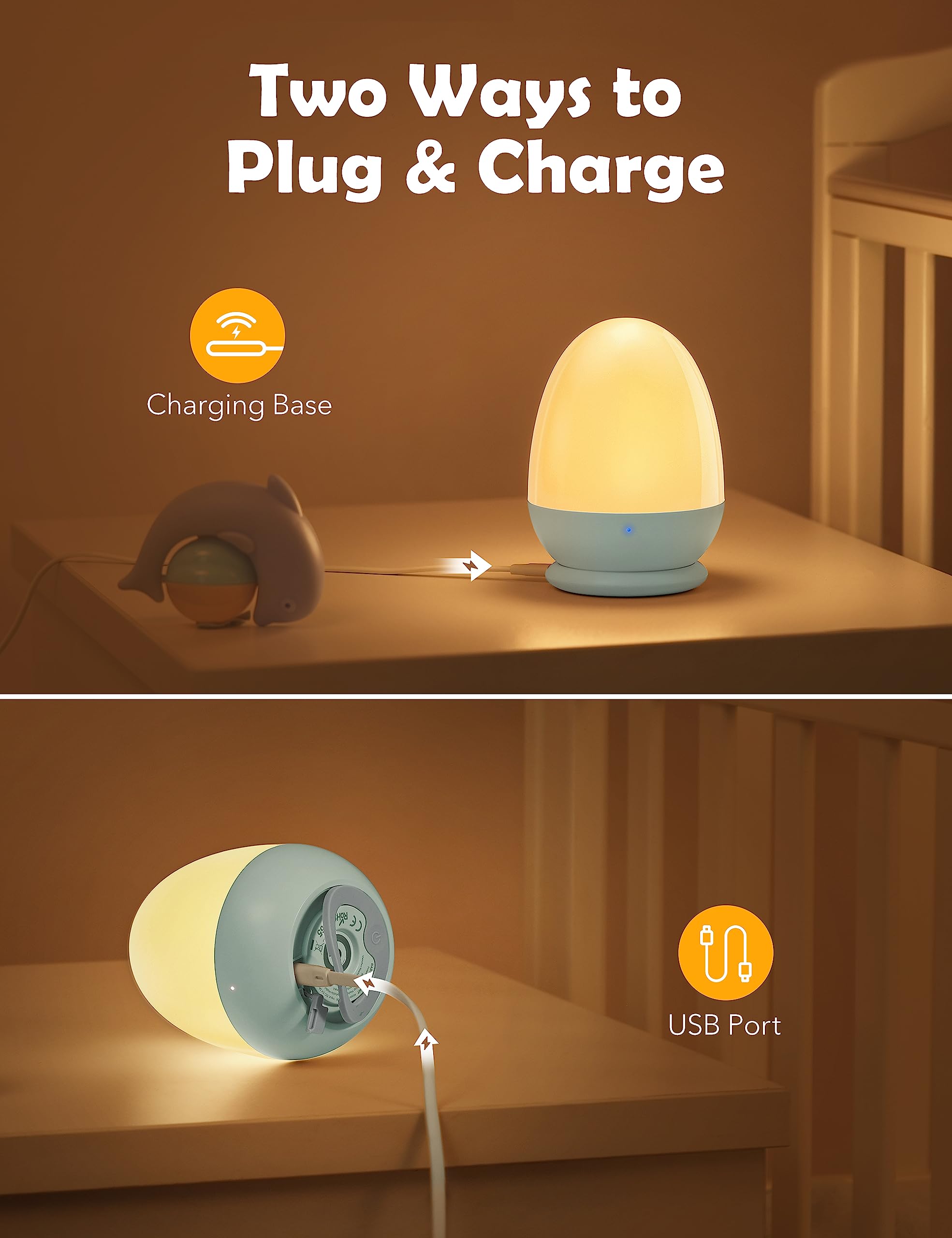JolyWell Night Lights for Kids with Stable Charging Pad, Touch Control&Timer Setting, ABS+PC Baby Egg Lamp for Breastfeeding，Blue