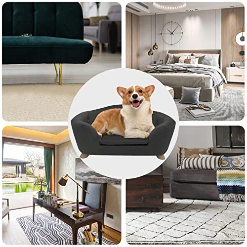 SHAVI Pet Sofa Dog Couch for Small Pet Dog and Cats, Low Back Lounging Bed with Velvet Modern Cat Couch Easy-to-Clean(Deep Grey)