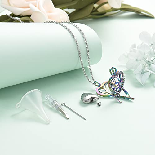 shajwo Cremation Jewelry Dream Catcher Heart Urn Necklace for Ashes for Women Men Keepsake Memorial Hollow Pendant,Rainbow-Silver