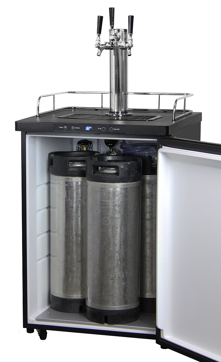 Kegco KOM30X-3 Keg Dispenser, 3-Faucet, Black Stainless Steel