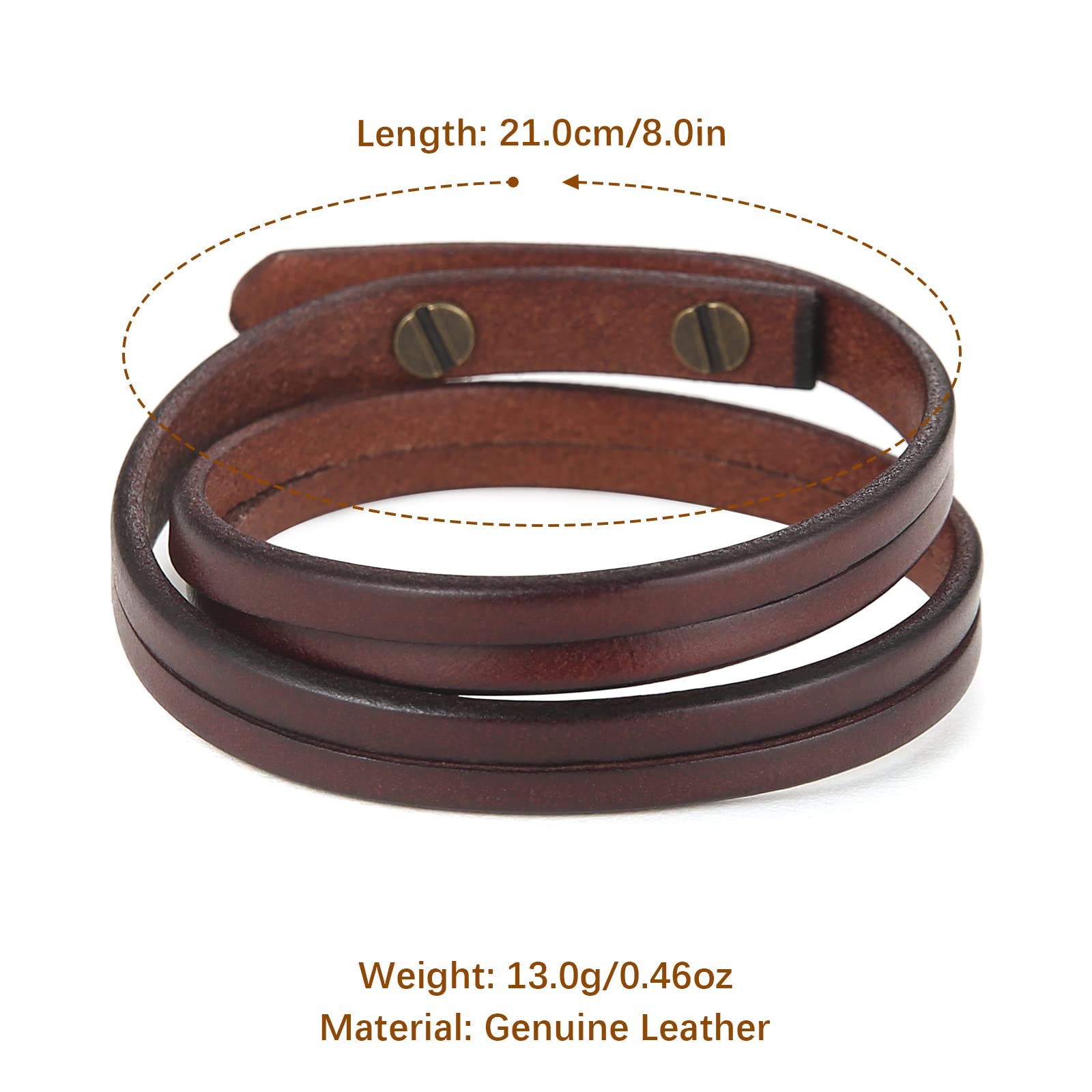 HZMAN 8.0 Inch Mens Handmade Leather Cuff Bracelet Steampunk Style leather wrap Wristband for Women Genuine Leather Bracelet(Brown)