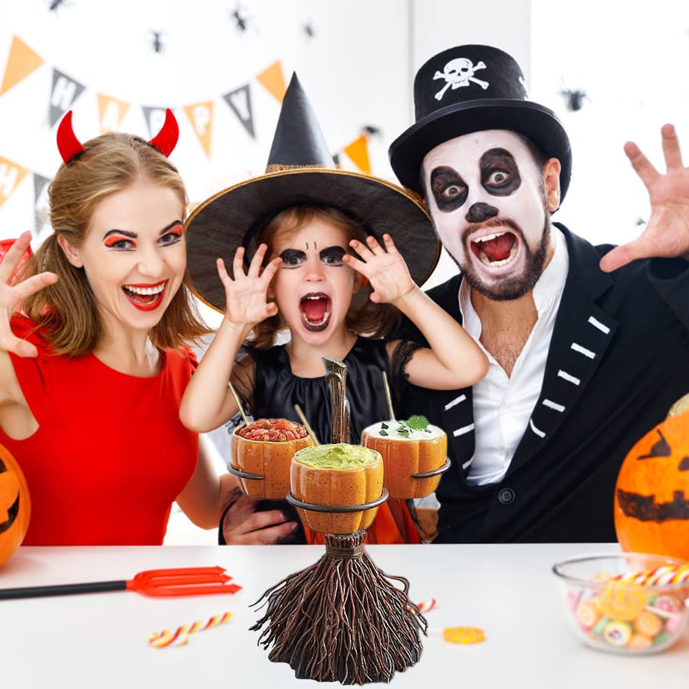 LIANGLIDE Halloween Pumpkin Snack Bowl Stand Halloween Candy Bowl Collapsible Party Trays Pumpkin Bowls on Broom for Serving Snacks Salad Dessert Halloween Party Decorations