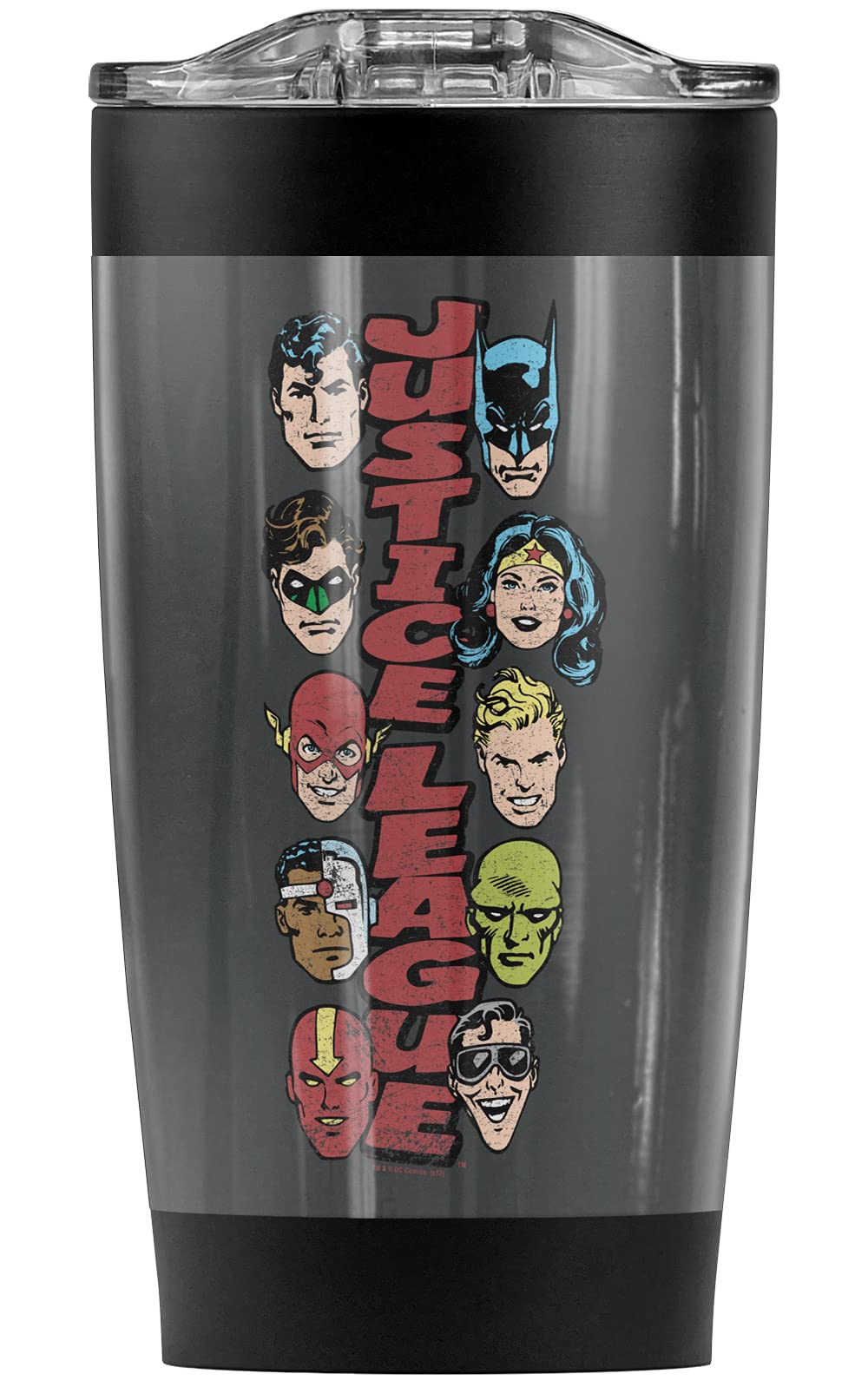 Logovision Justice League Stacked Justice Stainless Steel Tumbler 20 oz Coffee Travel Mug/Cup, Vacuum Insulated & Double Wall with Leakproof Sliding Lid | Great for Hot Drinks and Cold Beverages