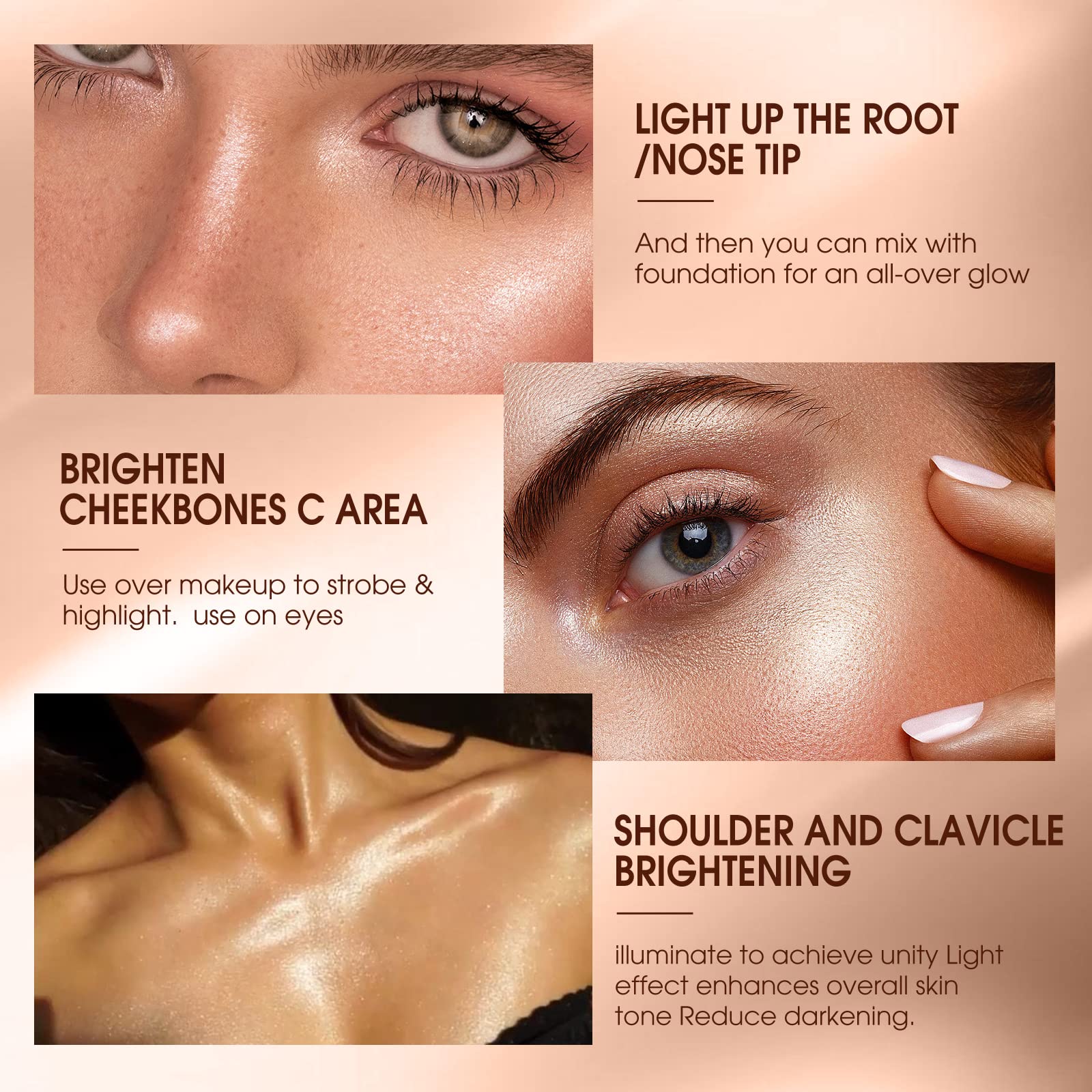 LANGMANNI 1PC Holographic Liquid Body Highlighter, 6 Colors Liquid Illuminator Waterproof Moisturizing Face & Body Highlighter Makeup Smooth Shimmer Makeup 1.35 fl.oz (#4 Bronze)