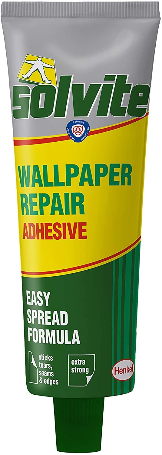 Solvite Wallpaper Repair Adhesive, Wallpaper Paste for Fixing Tears, Seams & Edges, Extra-Strong Glue for Seam Repair, Easy-Spread Wallpaper Glue, 1x56g