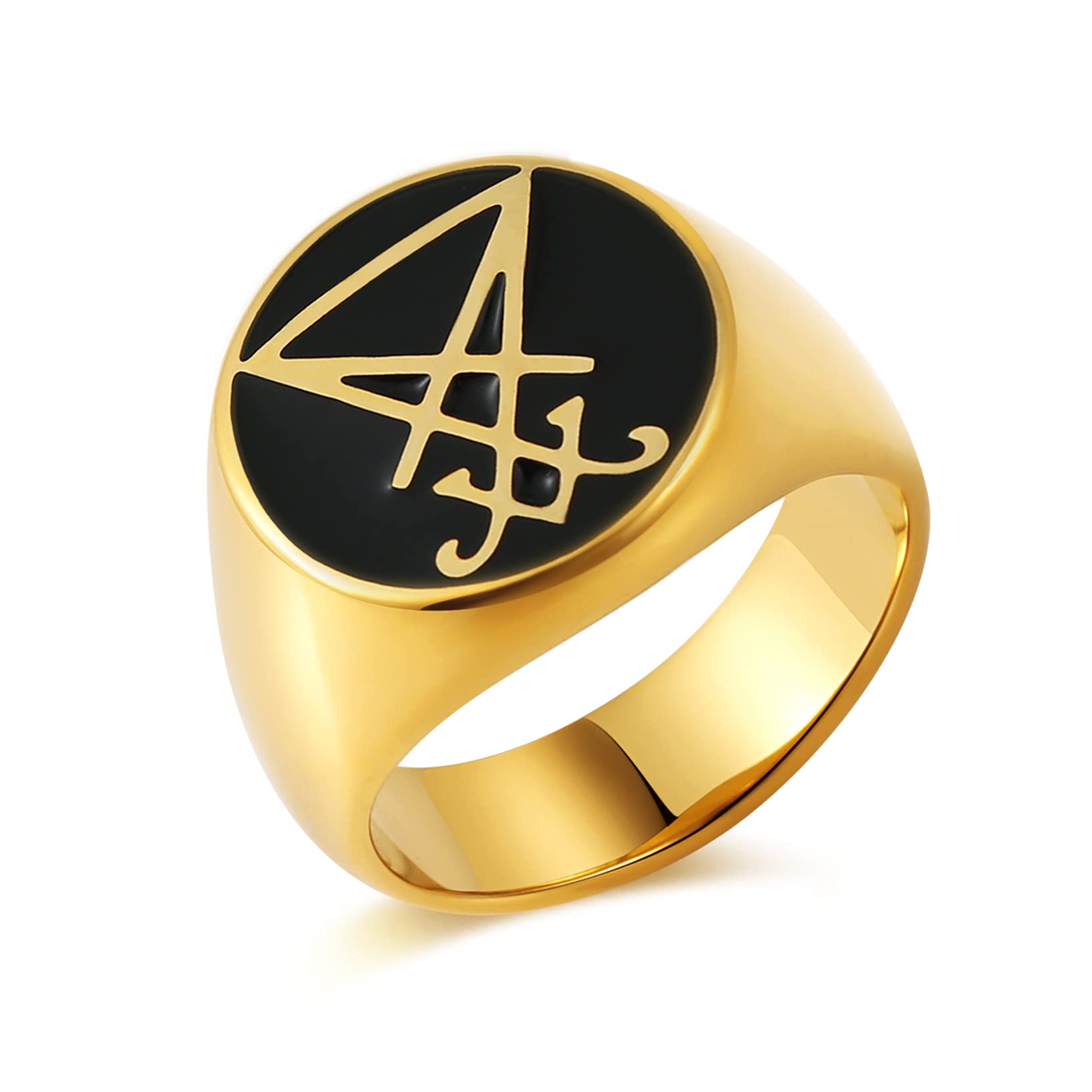 HZMAN Satan Lucifer Symbol Ring Gothic Stainless Steel Jewelry Mens Womens Size (Gold,10)