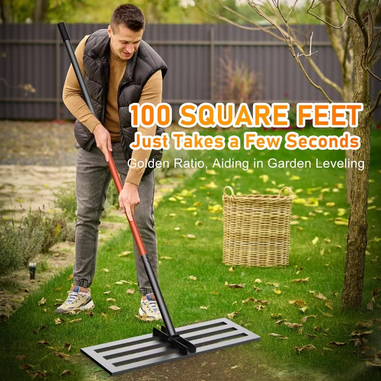 Lawn Leveling Rake, 30''x10'' Leveling Rake, 78 inch Handle Length, Stainless Steel, Adjustable Handle Lawn Leveler Rake for Backyard, Garden, Golf Course, Farm & Pasture, Professional Lawn Care Tool