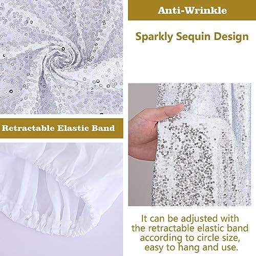 Silver Round Backdrop Cover 7.2ft Sequin Circle Backdrops Curtain Photo Backdrop Arch Covers for Wedding Party Baby Shower Bridal Shower Photography Birthday Prom Background Decorations