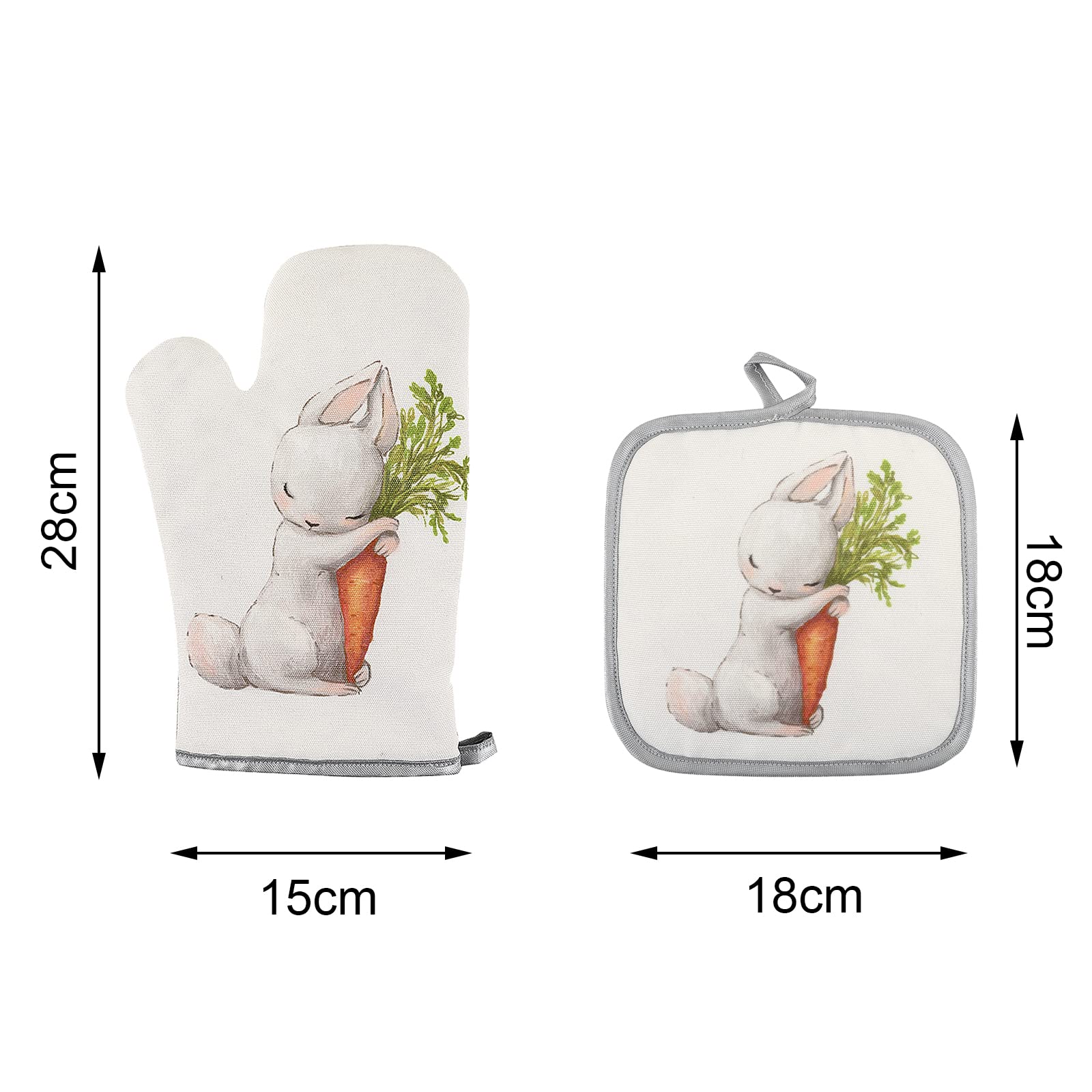 Kitchen Oven Mitts and Pot Holders Sets,Spring Cute Bunny Rabbit Print Oven Gloves and Potholders,Heat-Resistant Oven Gloves and Hot Pads for Cooking,Baking Grilling Spring/Summer.Gift Present