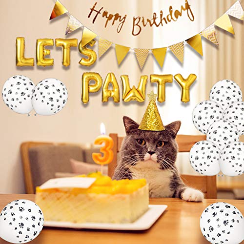 Legendog 23PCS Dog Party Decor Set Fashion Party Banner Cone Hat Party Balloon with Pump (Golden)