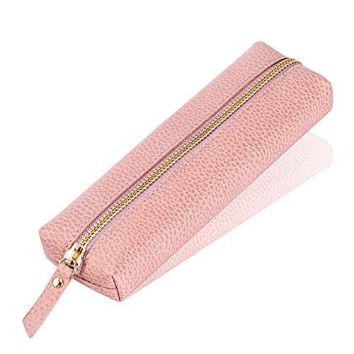 Sluxa Pink Genuine leather case, Pen organizer for adults, Small pencil case for women.