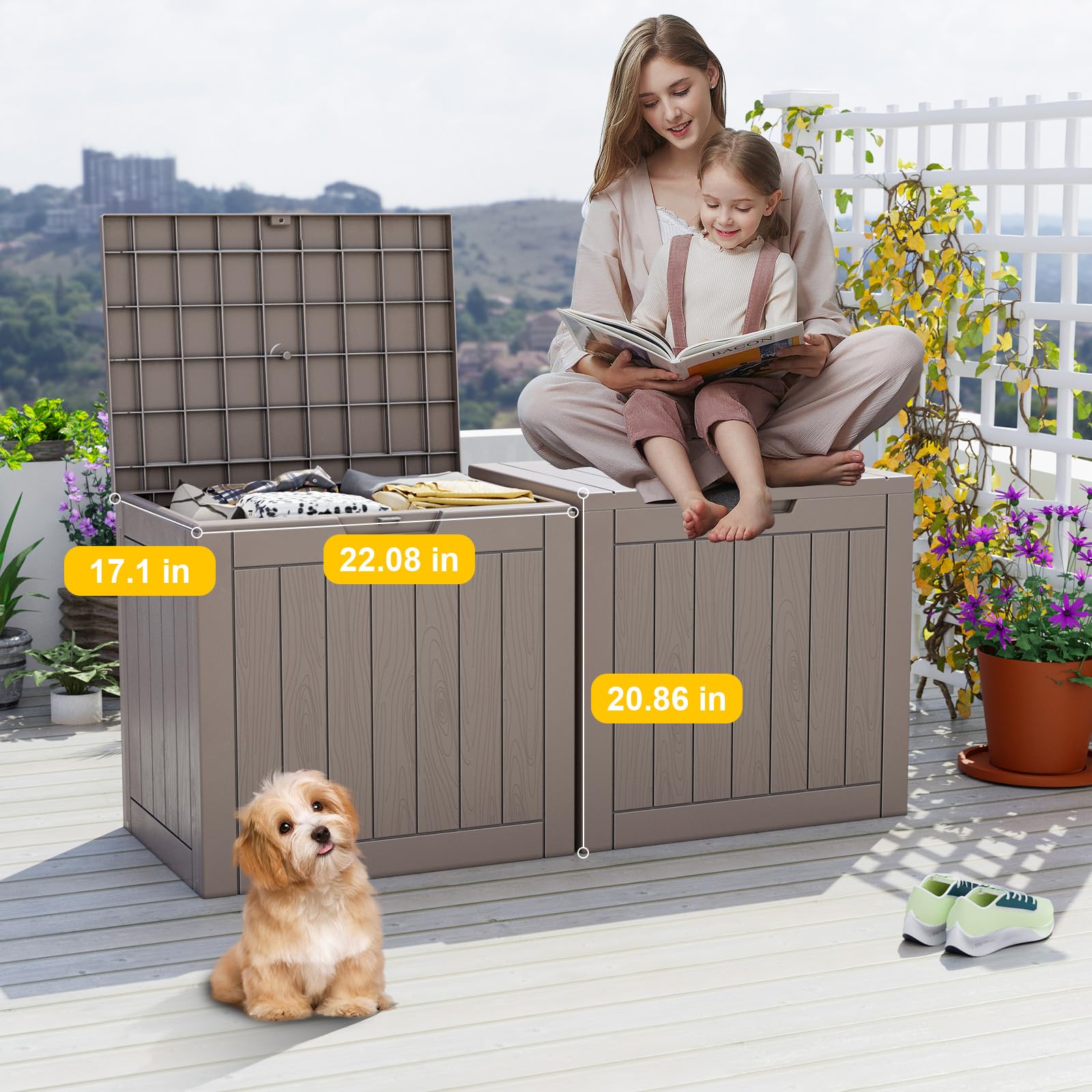 PatioZen 45 Gallon Deck Box,Resin Outdoor Storage Box with Lockable for Patio Furniture, Pool Accessories, Garden Tools Waterproof Outside Storage Box, Black