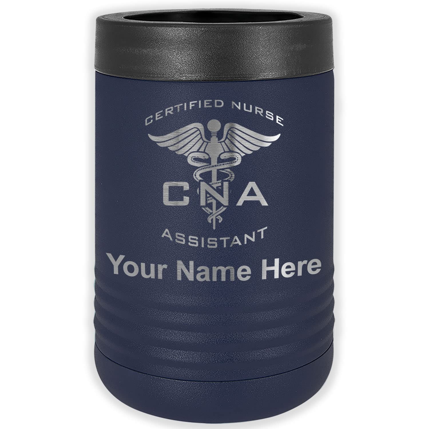LaserGram Double Wall Insulated Beverage Can Holder, CNA Certified Nurse Assistant, Personalized Engraving Included (Standard Can, Navy Blue)