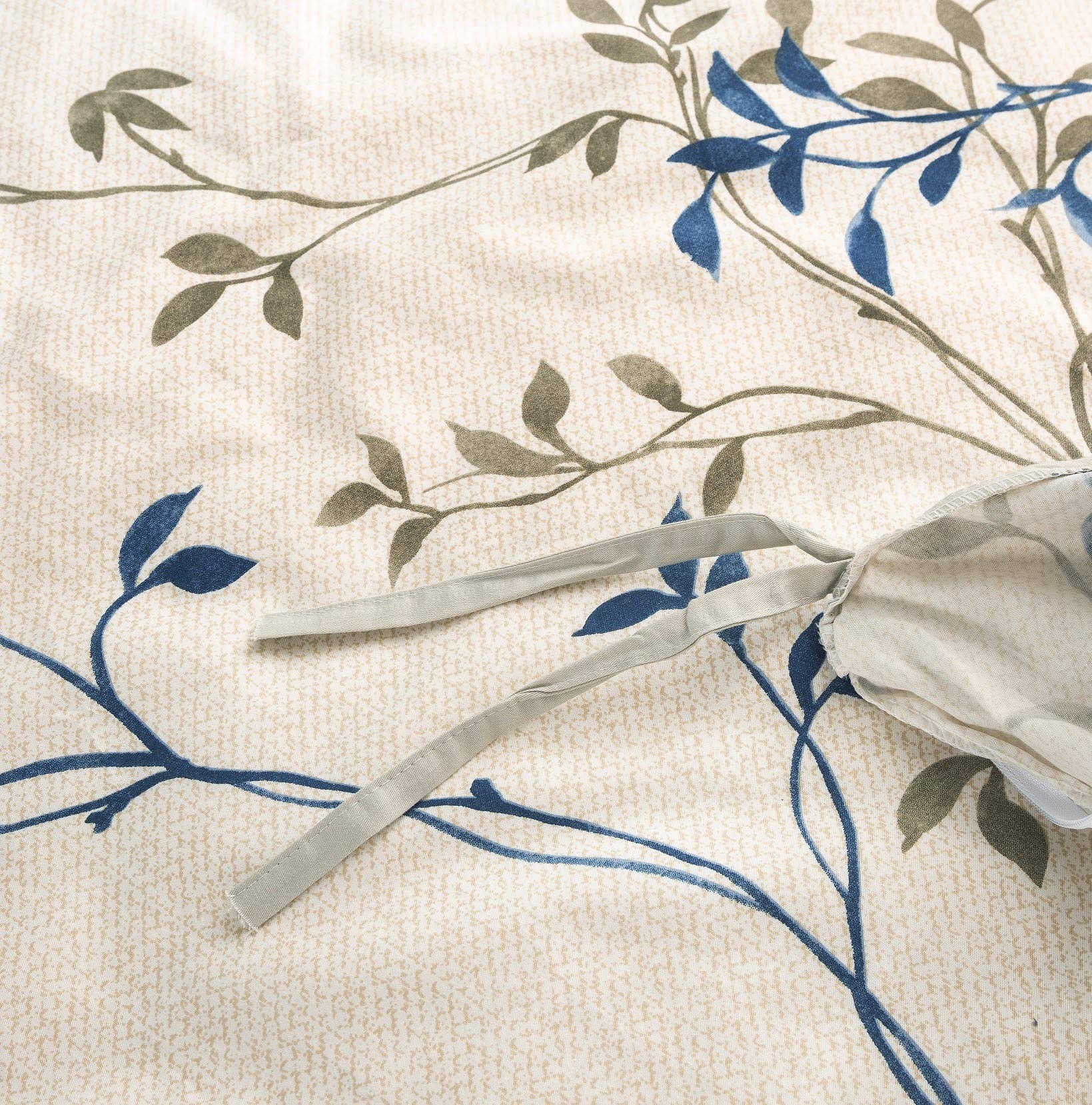 Tache Elegant Leaf Vine Nature Earthy Floral Neutral Cream Beige Tan Blue Breathable Poplin Cotton Zipper Duvet Cover, King