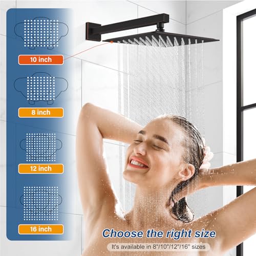 Midanya Oil Rubbed Bronze Bathroom Shower System Wall Mount Shower Faucet Set 10 Inch Square Rainfall Shower Head High Pressure Shower Fixture with Handheld Sprayer Rough-in Valve and Trim Included