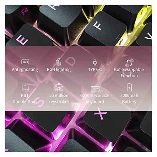 MARVOI Mechanical Keyboard 60% Mechanical Mini Keyboard Bluetooth RGB Hot-Swappable PBT Detachable Cable Wireless Gaming Keyboard (Size : Gateron Brown, Color : Black(3-Mode))