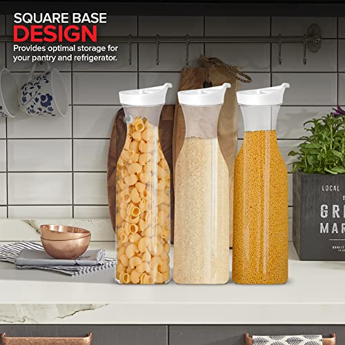 Plastic Juice Carafe with Lids (Set of 2) 50 oz Carafes for Mimosa Bar, Drink Pitcher with Lid, Water Bottle, Milk Container, Clear Beverage Containers for Fridge, Pantry Storage, Square Pitchers