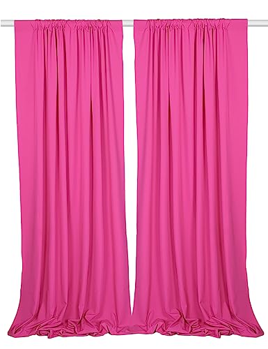 SHERWAY 2 Panels 4.8 Feet x 10 Feet Silky Soft Fuchsia Backdrop Drapes, Polyester Window Curtains for Wedding Party Ceremony Stage Décor (10% Transparency)