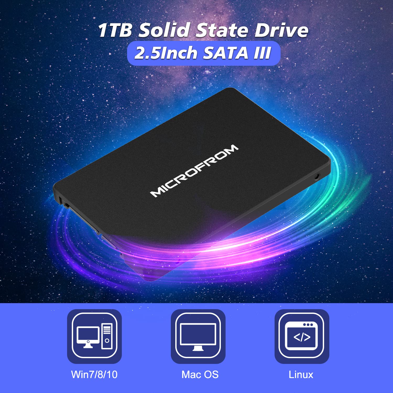 MICROFROM 512GB SSD SATA III 6GB/s 3D NAND 2.5'' Internal Solid State Hard Drive, Read Speed Up to 550MB/s, Compatible with Laptop and PC Desktop