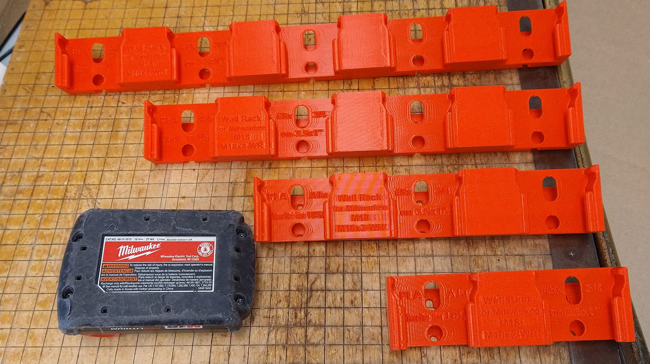 Made by Mitchell 2Pack M18 5 Slot Battery Rack Compatible with Milwaukee Wall Mount Holder Latching Storage Rack M18 Packs, 10 Slots Total. USA PN M18x5-WR-2PK