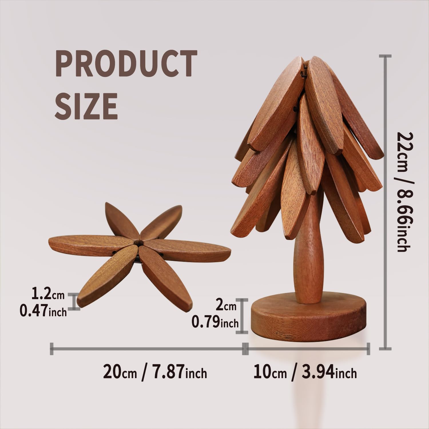 𝗡𝗘𝗪 Set of 3 Kitchen Table Decor Foldable Wooden Trivets for Hot Pots and Pans,Tree Shape Trivets, (Sapele Wood Trivets)