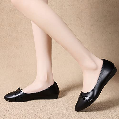 Leisure Women's Four Seasons Low Heeled Non Slip Round Toe Bow Tie Breathable Slip On Lazy Shoes Lady Work Shoe Black