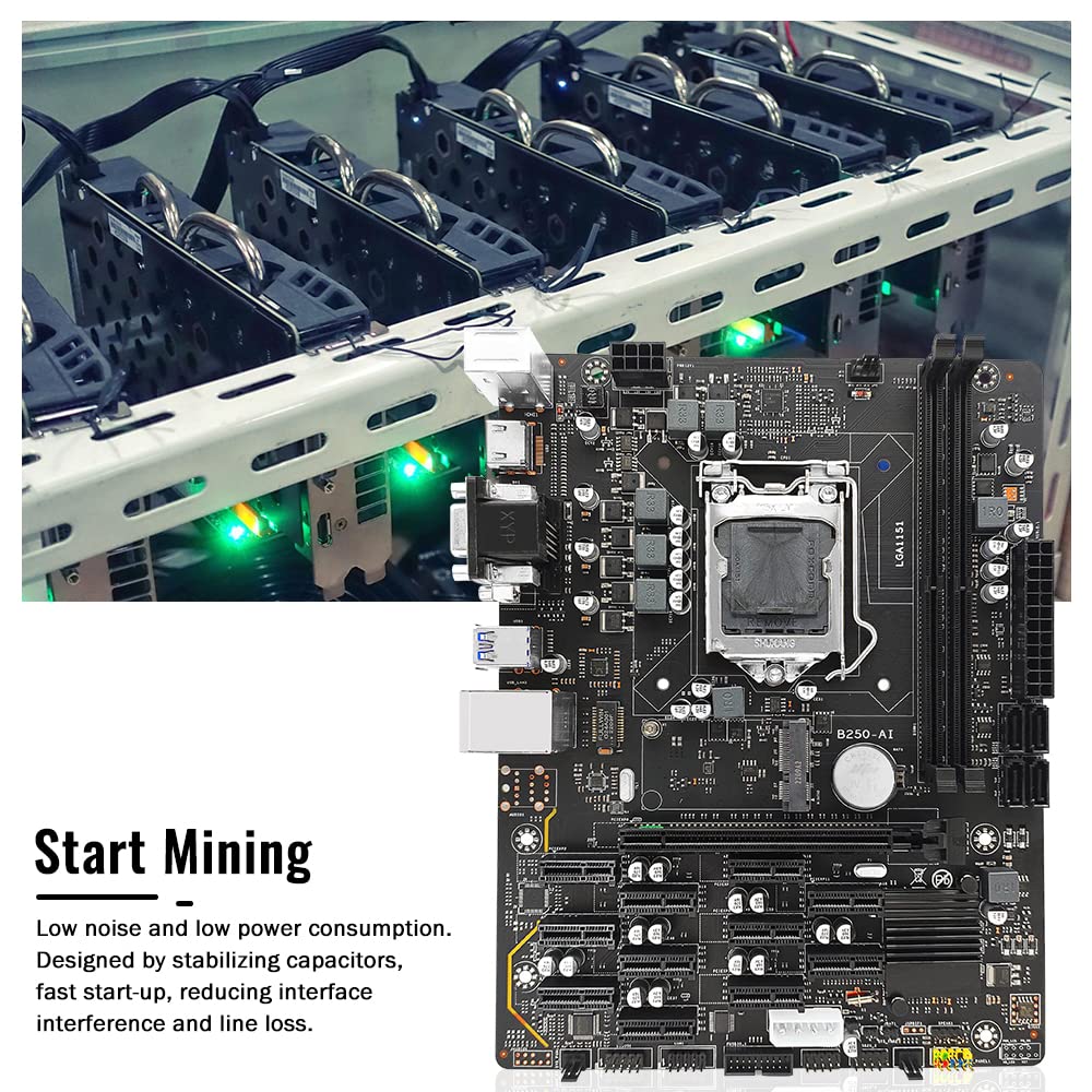 MACHINIST B250 BTC Mining Motherboard, Intel LGA 1151 Computer Motherboard with 12 GPU Slots (Intel 6th/7th Gen, PCIe 3.0, mSATA, VGA+DVI, DDR4, USB 3.0) for BTC/ETH/ZEC Intel Skylake Full Series AII