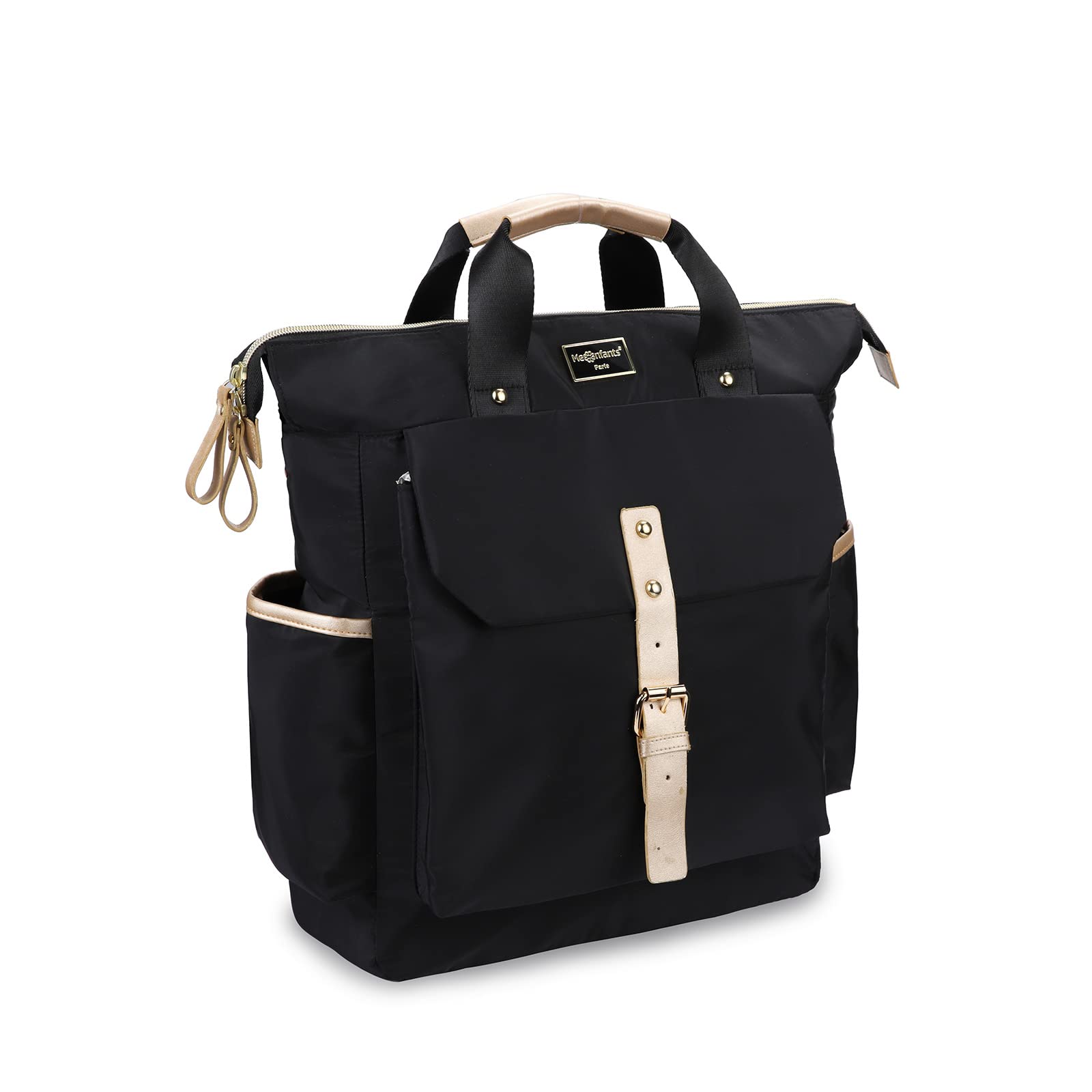 MYZIDEA Baby Diaper Bag Backpack, Stylish Multifunction Travel Back Pack with Portable Changing Pad, Pacifier Case and Stroller Straps, Stylish Backpack for Moms Dads, Black Gold