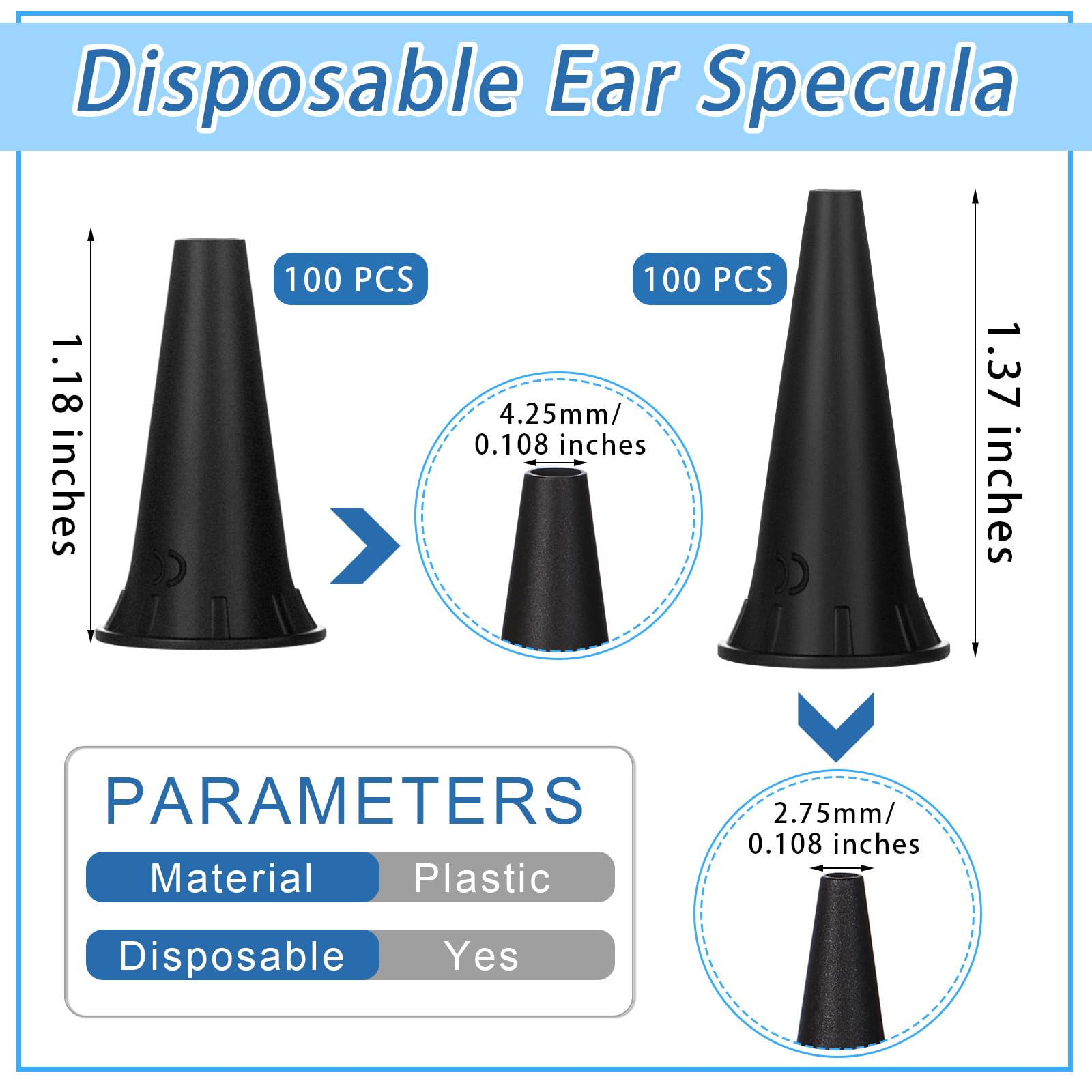 Saysurey Reusable Otoscope Specula Dispenser with 200 Pcs 2.75/4.25 mm Otoscope Tips Plastic Dispenser for Disposable Ear Specula