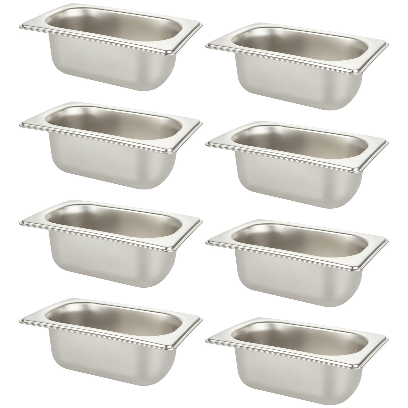 Oungy 8 Pack Hotel Pans 1/9 Size 2 1/2 Inch Deep Anti Clogging Stainless Steel Chafing Steam Table Pans Commercial Catering Storage Metal Food Pan for Hotel Restaurant Buffet
