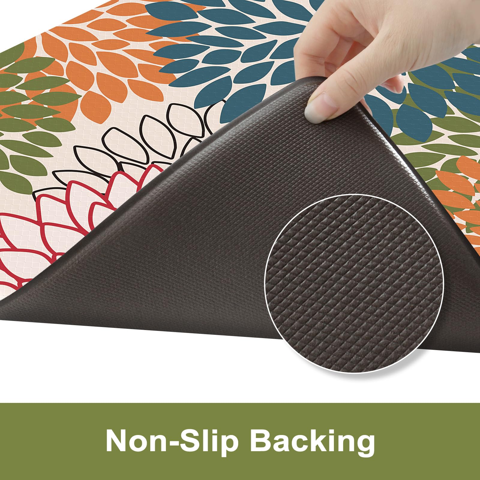 Kitchen Rugs and Mats Cushioned Anti Fatigue Kitchen Mat 2PCS Non-Skid Waterproof Kitchen Runner Rug Comfort Foam Standing Mat for Floors,Office,Laundry,Sink,Floral
