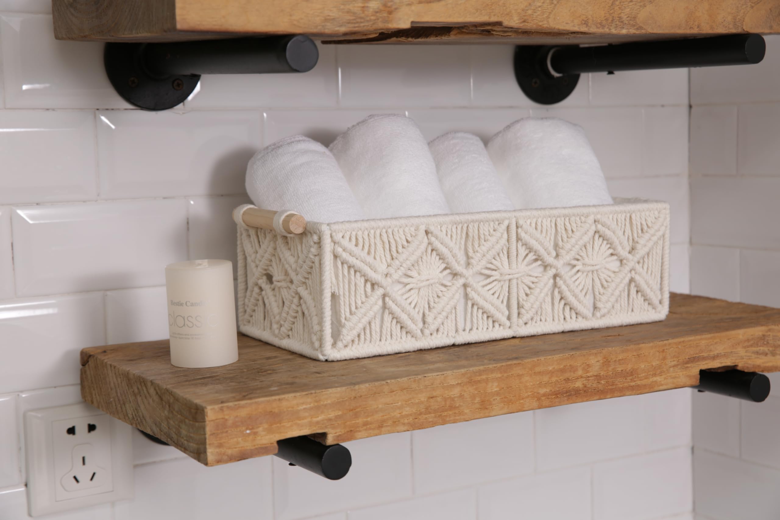 Macrame Storage Baskets, Boho Decor Style Woven Storage Boxes for Home Organization, Toilet Tank Shelf Cabinet Organizer Baskets,Set of 2