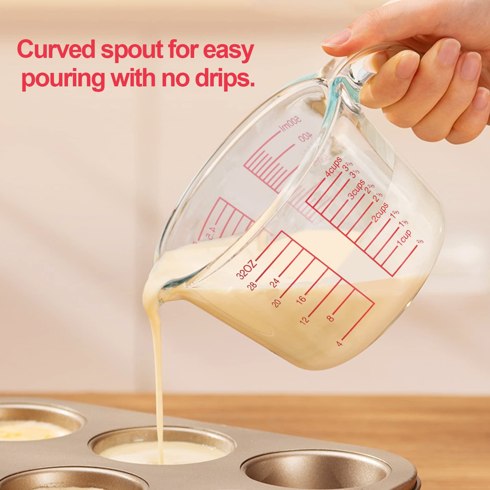 M MCIRCO 6 Pcs Glass Measuring Cups with Lids Set, 1-Cup, 2-Cup, 4-Cup Measuring Jugs with Handle, Nesting Liquid Measuring Cups for Kitchen