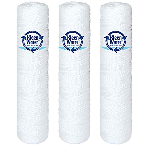 KleenWater String Wound Water Filter Cartridges, 4.5 X 20 Inch, 20 Micron, Made in USA, Compatible with Watts SF5-20-425, Pentek WP5BB20P, WP5BB20P, Pack of 3 Replacement Filters with WS03X10039 O-Ring