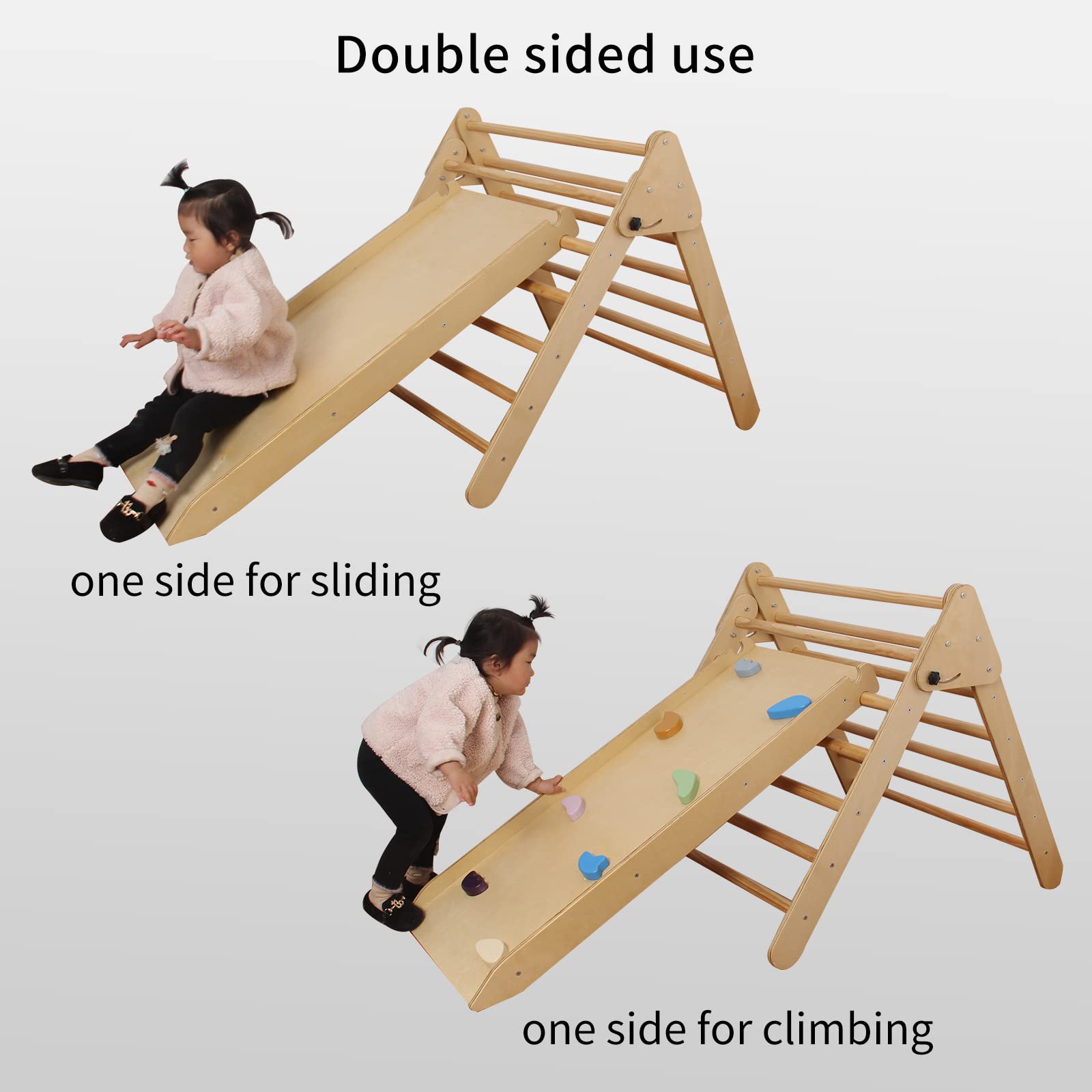 lekaihuai Pikler Triangle Climber with Ramp, Foldable Wooden Montessori Climbing Triangle Se(twood)