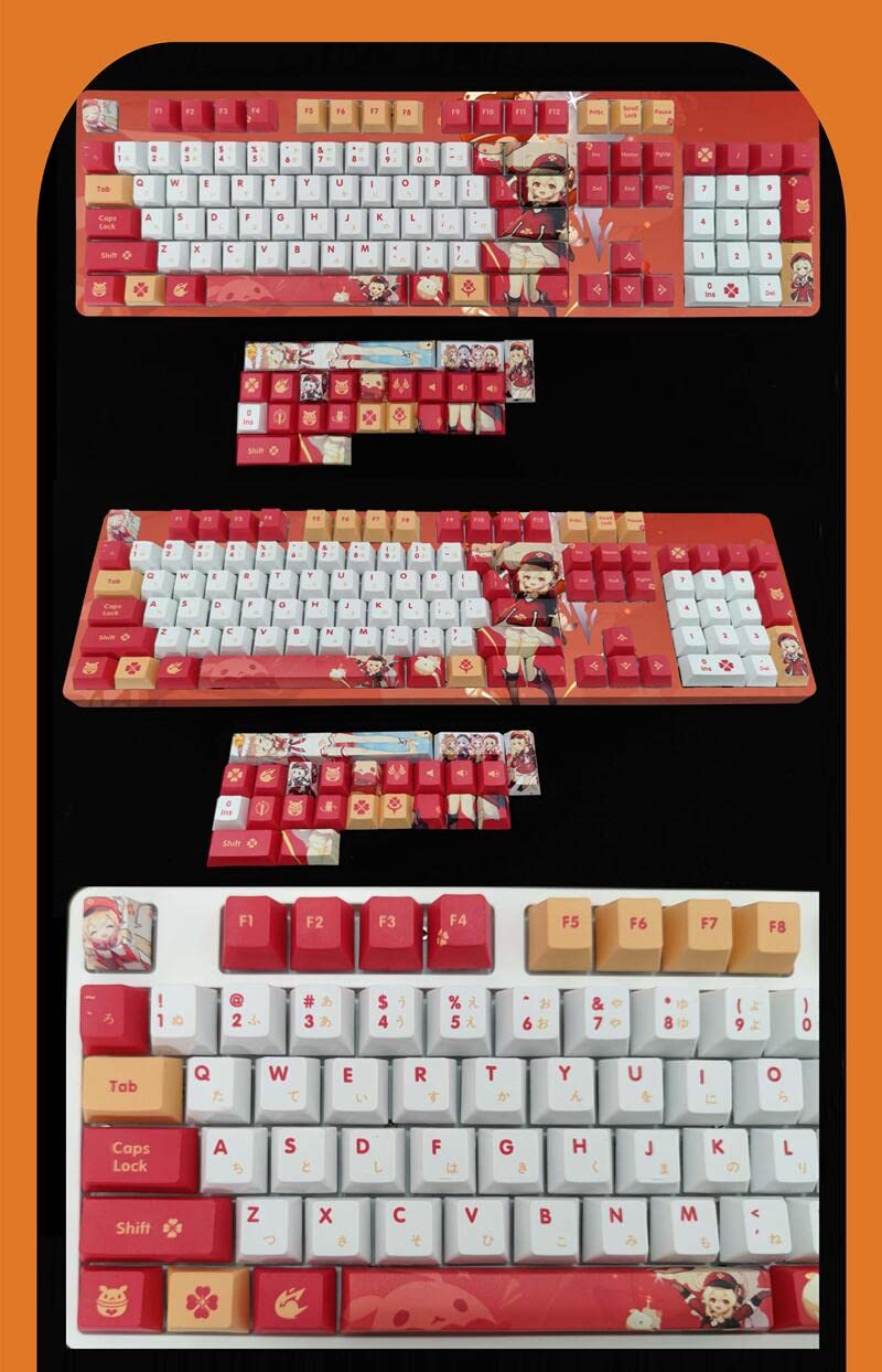 OAGG Genshin Impact 128keycap Klee Gaming Keyboard Set 5-Side Dye-Sublimation PBT Keycaps Gaming Mechanical Keyboard R4 Keycaps, DIY OEM Keycaps for Gaming Mechanical Keyboard (Klee)