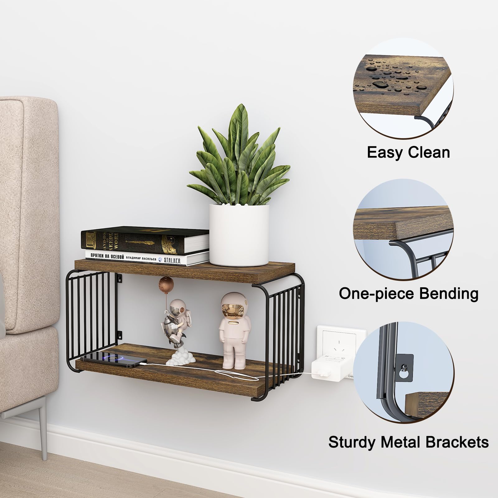 MXCSE Floating Nightstand Shelves β Modern Night Stand for Bedroom, Floating Nightstand, Durable Floating Shelf for Books, Nightstand Bedside Table, Mid Century Wall Shelves Nightstand (2, Brown)