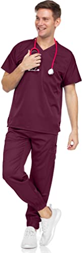 MediChic Men's Workwear Scrubs Stretch V-Neck Scrub Joggers Set with Seven-Pocket Pants Available in 10 Colors Up to Size 3X