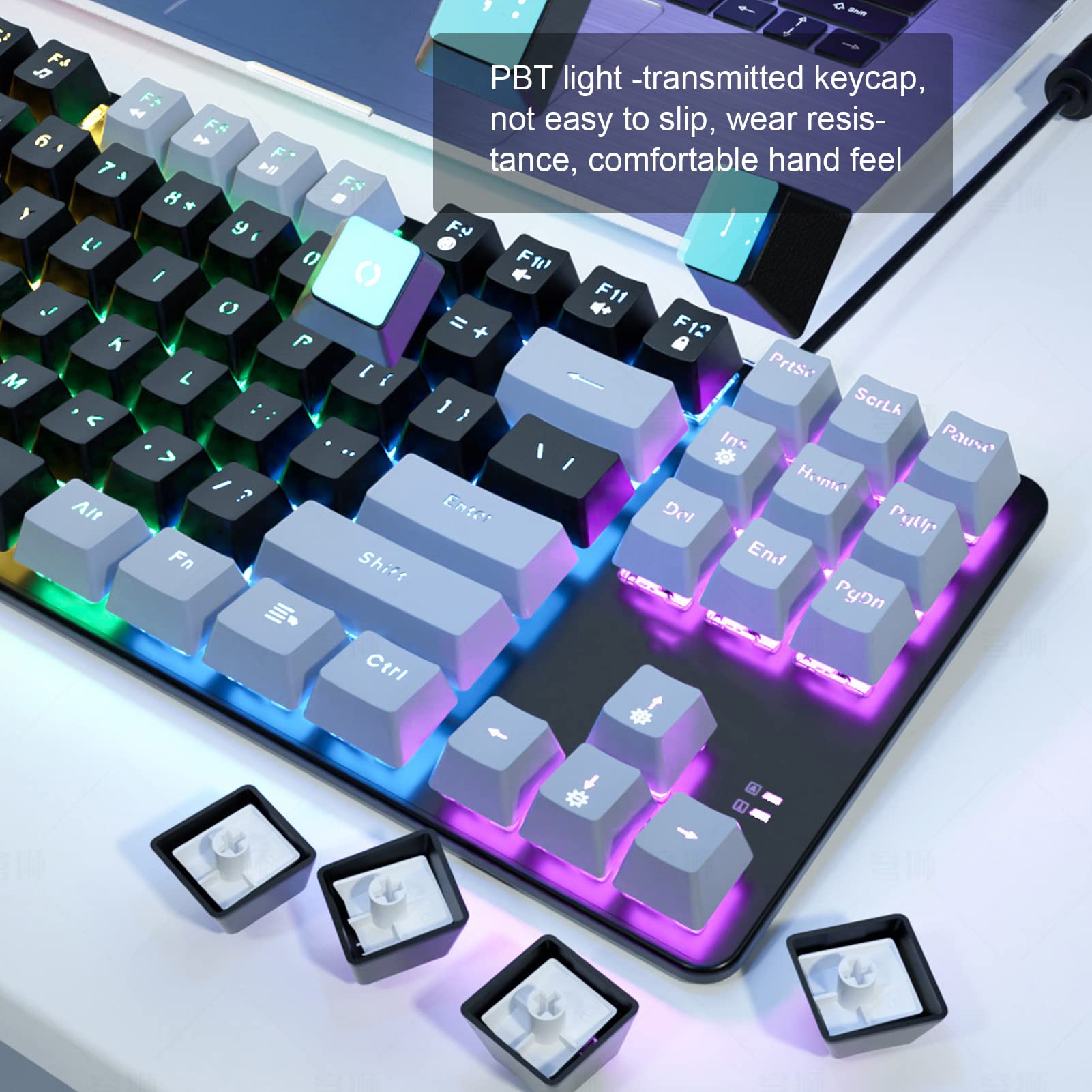 Mechanical Gaming Keyboard, 87 Keys RGB Backlit Keyboard, USB Wired Computer Keyboard, Blue Switch for Laptop Desktop Computer PC Game Work(Black Blue)
