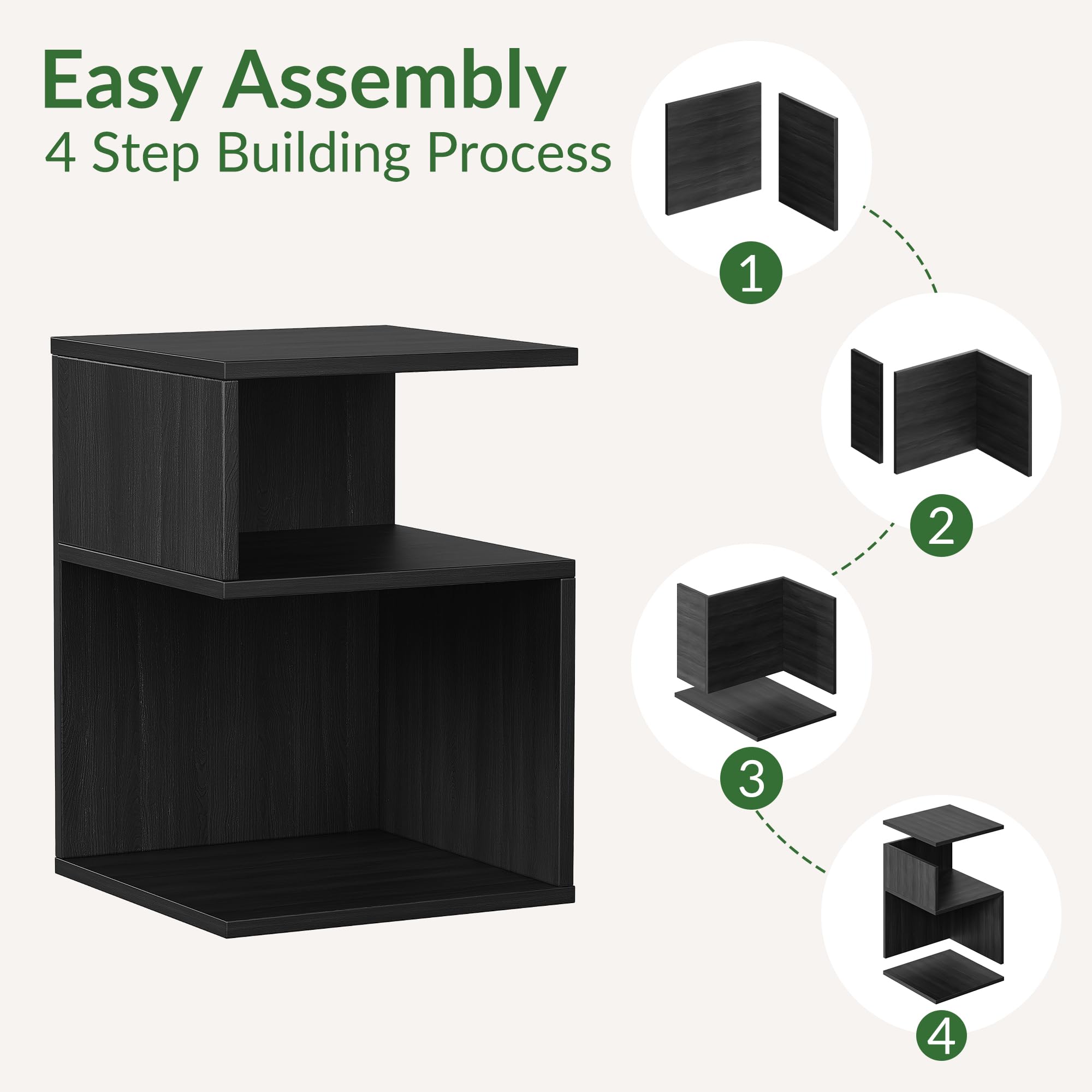 ODIKA Night Stand Set of 2 for Bedroom Beside Table with Storage Wood Nightstand Bed Side Table (Black Combo)