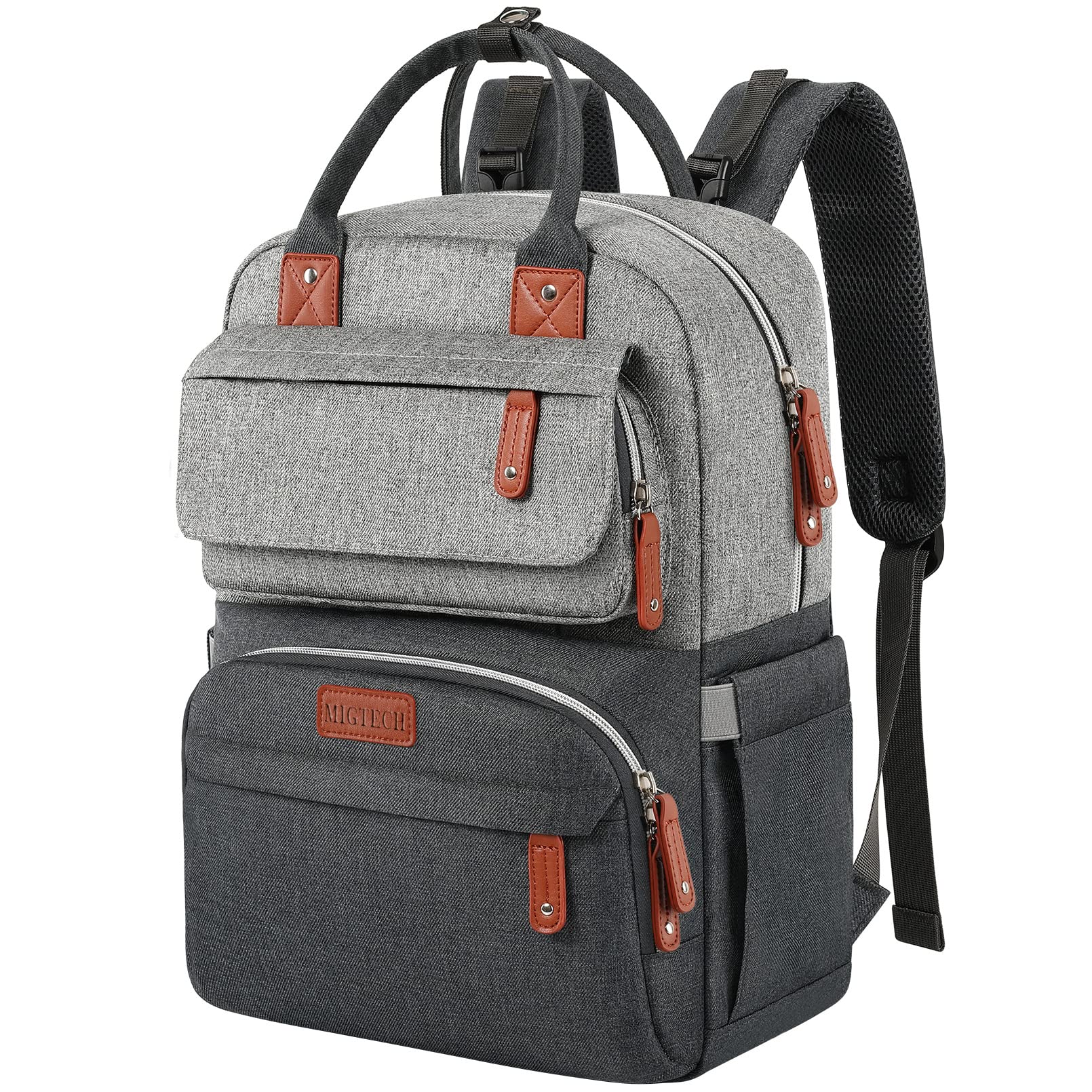 Migtech Baby Diaper Bag Backpack with Insulated Pockets, Stroller Straps - Large Capacity, Waterproof, for Travel