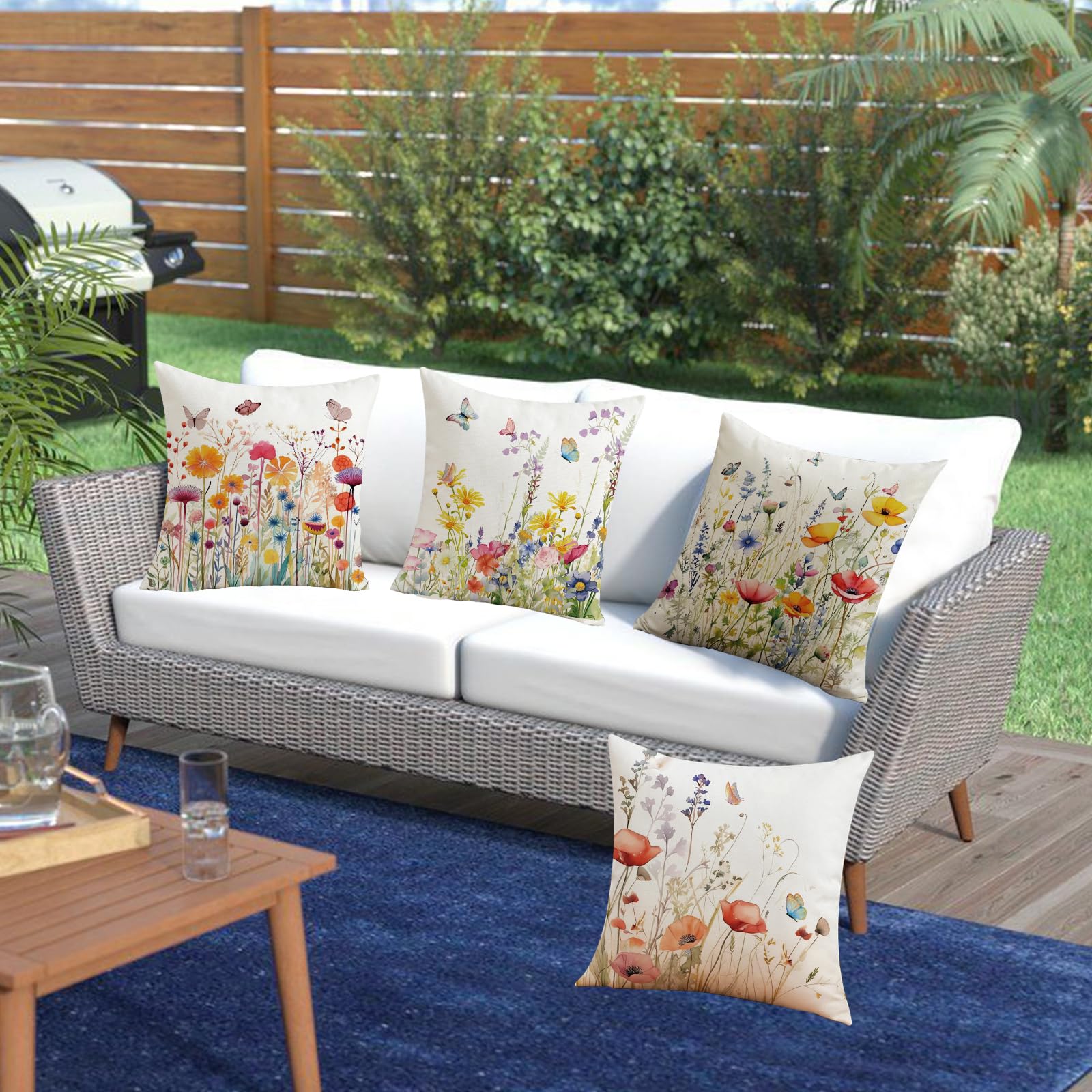 Mimkus Outdoor Waterproof Throw Pillow Covers 18x18 Set of 4 Spring Summer Floral Decorative Pillow Covers for Outdoor Couch Sofa Patio
