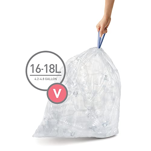 simplehuman 18 Liter/4.8 Gallon Butterfly Lid Kitchen Step Trash Can, Brushed Stainless Steel & Code V Custom Fit Drawstring Trash Bags in Dispenser Packs, 16-18 Liter/4.2-4.8 Gallon, Clear β60 Liners